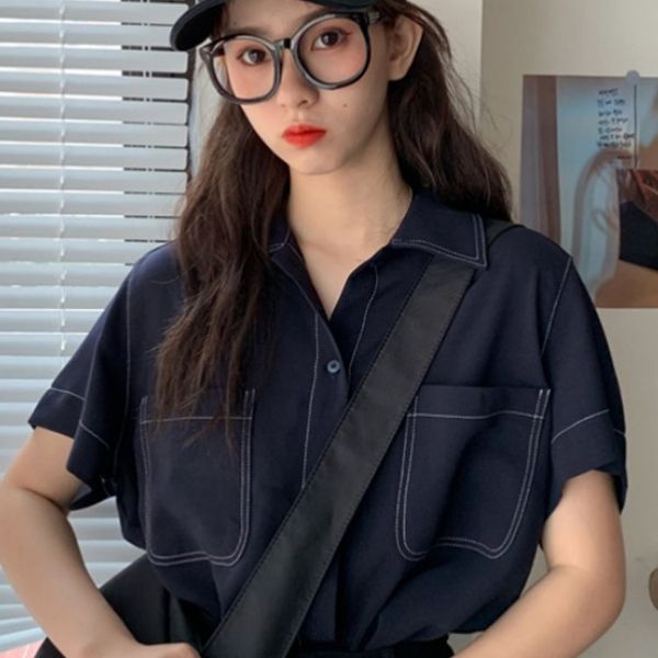 Real shot ~ summer women's new simple and open line design sense super ...